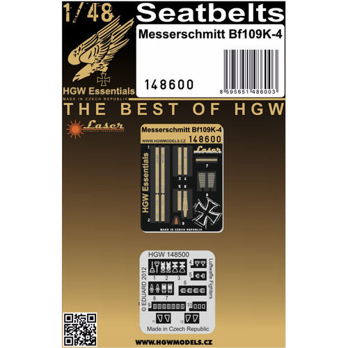 NEW! HGW Models 148600 Messerschmitt Bf-109 K-4 - Seat Belts Set