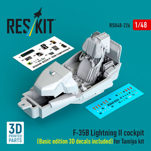 NEW! RES/KIT U48-0226 Lockheed Martin ​F-35B Lightning II - Cockpit Basic Edition 3D Decals Included (for Tamiya Kits / 3D-Printed)