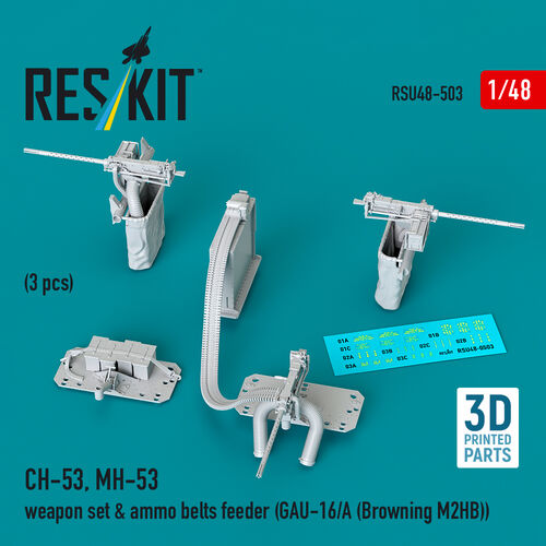 NEW! RES/KIT U48-0503 Sikorsky CH-53 and MH-53 - Weapon Set & Ammo Belts Feeder (GAU-16/A (Browning M2HB) (3 pcs / 3D-Printed)