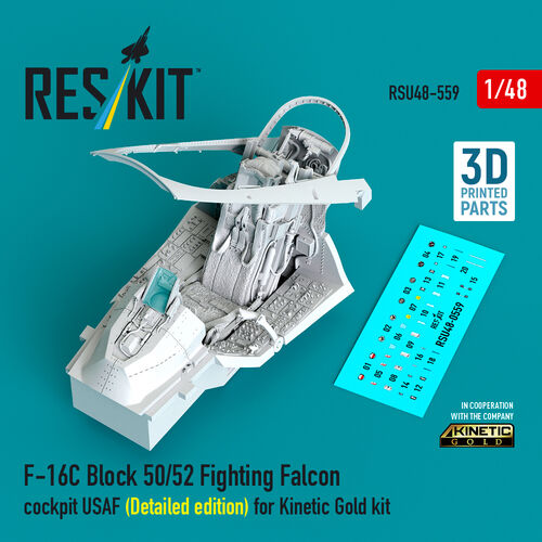 NEW! RES/KIT U48-0559 Lockheed Martin F-16C Block 50/52 Fighting Falcon - Cockpit USAF Detailed Edition (for Kinetic Gold Kits / 3D-Printed)