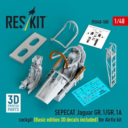 NEW! RES/KIT U48-0580 SEPECAT Jaguar GR.1 / GR.1 A - Cockpit / Basic Edition - 3D Decals Included (for Airfix Kits / 3D-Printed)
