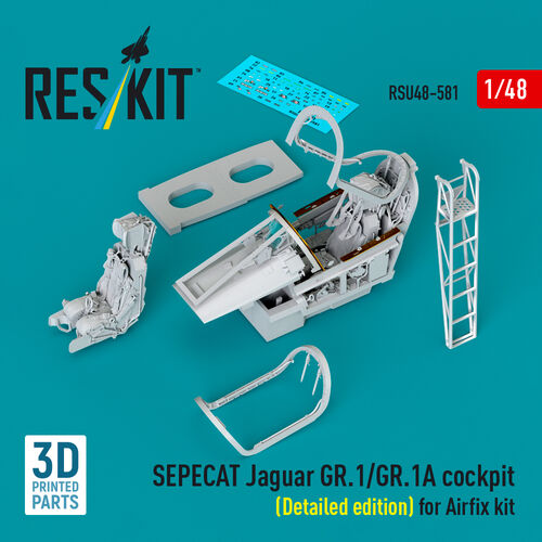 NEW! RES/KIT U48-0581 SEPECAT Jaguar GR.1 / GR.1 A - Cockpit / Detailed Edition (for Airfix Kits / 3D-Printed)