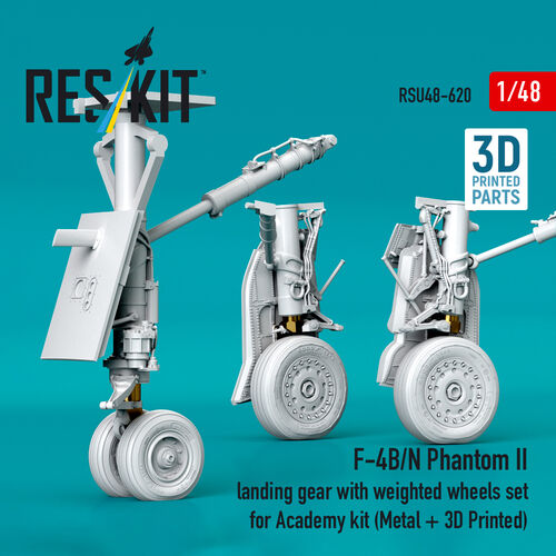 NEW! RES/KIT U48-0620 McDonnell Douglas F-4 B/N Phantom II - Landing Gear with Weighted Wheels Set (for Academy Kits / Metal + 3D-Printed)