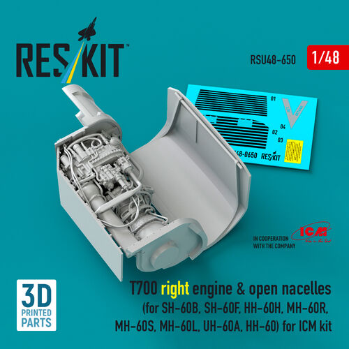 NEW! RES/KIT U48-0650 Sikorsky SH-60B / SH-60F / HH-60H / MH-60R / MH-60S / MH-60L / UH-60A and HH-60 - T700 Right Engine & Open Nacelles (for ICM Kits / 3D-Printed)