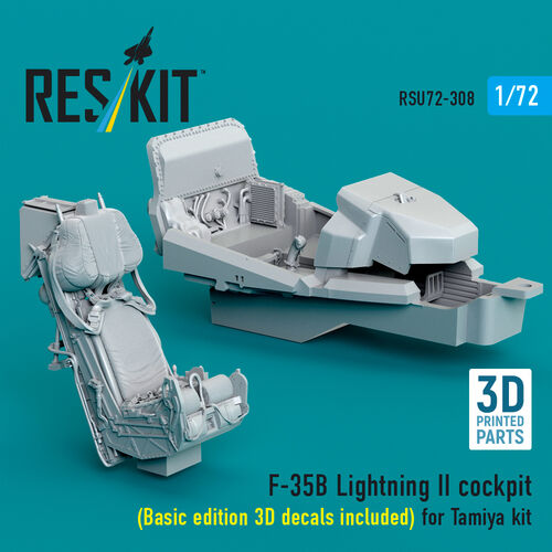 NEW! RES/KIT U72-0308 Lockheed Martin ​F-35 B Lightning II - Cockpit / Basic Edition - 3D Decals included (for Tamiya Kits)