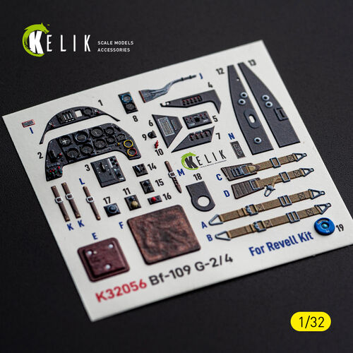 NEW! KELIK K32056 Messerschmitt Bf-109 G-2 / G-4 - Interior 3D-Decals (for Revell Kits)