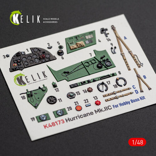 NEW! KELIK K48173 Hawker Hurricane Mk.IIc - Interior 3D Decals (for Hobby Boss Kits)