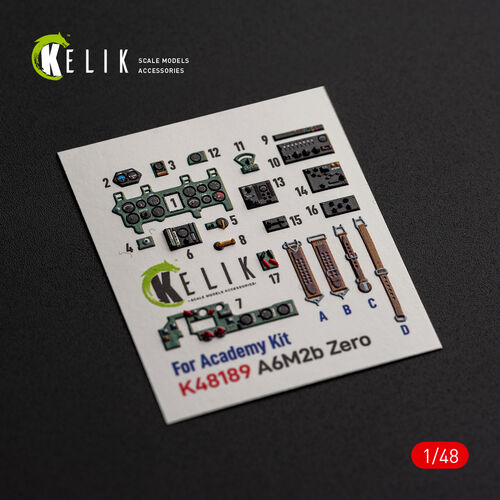 NEW! KELIK K48189 Mitsubishi A6M2b Zero - - Interior 3D Decals (for Academy Kits)