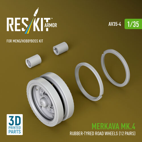 NEW! RES/KIT AV35-0004 Merkava Mk.4 - 3D-Printed Rubber-Tyred Road Wheels (12 Pairs / for Meng and HobbyBoss Kits)