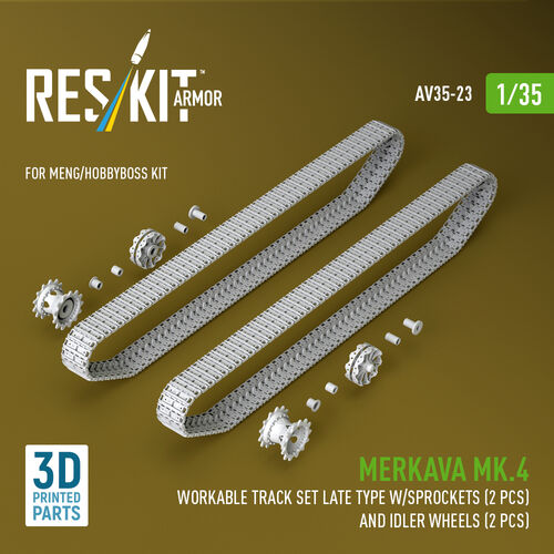 NEW! RES/KIT AV35-0023 Merkava Mk.4 - Workable Track Set Late Type with Sprockets (2 pcs) and Idler wheels (2 pcs) (for Meng & Hobby Boss Kits / 3D-Printed)