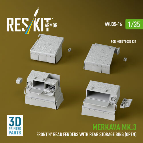 RES/KIT AVU35-0016 Merkava Mk.3 - Front and Rear Fenders with Rear Stowage Bins OPEN (for Hobby Boss Kits / 3D-Printed)