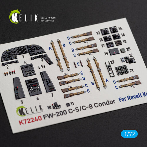 NEW! KELIK K72240 Focke Wulf Fw-200 C-5 / C-8 - Interior 3D Decals (for Revell Kits)