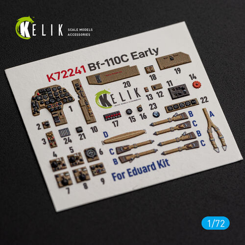 NEW! KELIK K72241 Messerschmitt Bf-110 C (Early) - Interior 3D Decals (for Eduard Kits)