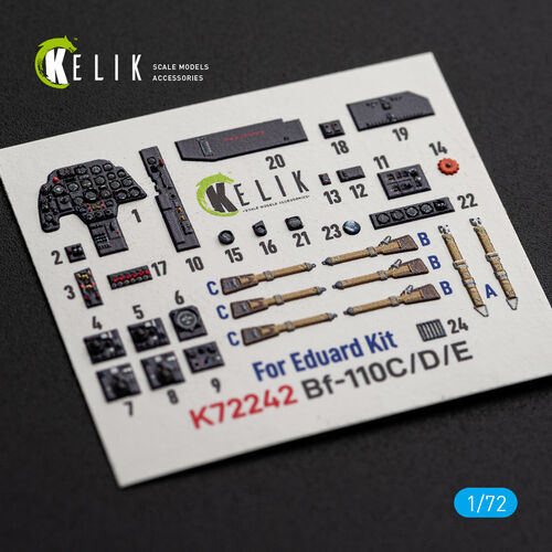 NEW! KELIK K72242 Messerschmitt Bf-110 C / D / E - Interior 3D Decals (for Eduard Kits)