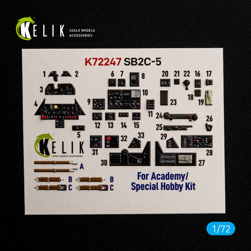 NEW! KELIK K72247 Curtiss SB2C-5 Helldiver - Interior 3D Decals (for Academy / Special Hobby Kits)