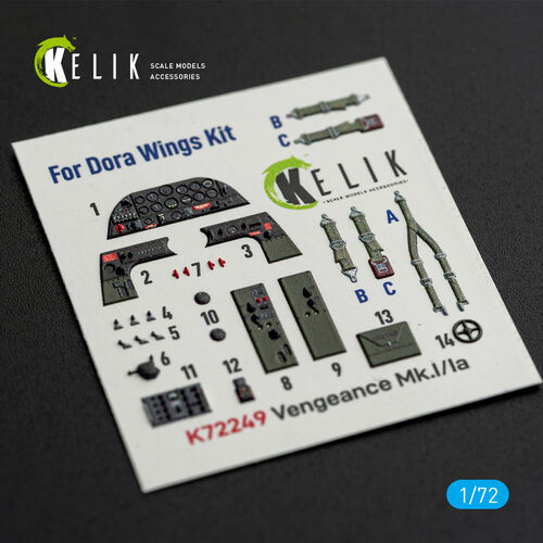 NEW! KELIK K72249 Vultee Vengeance Mk.I / Mk.Ia - Interior 3D Decals (for Dora Wings Kits)