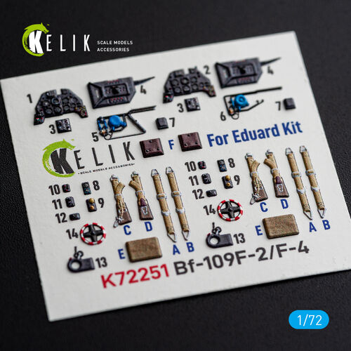 NEW! KELIK K72251 Messerschmitt Bf-109 F-2 / F-4 - Interior 3D Decals (for Eduard Kits)