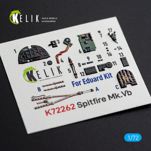 NEW! KELIK K72262 Supermarine Spitfire Mk.Vb - Interior 3D Decals (for Eduard Kits)