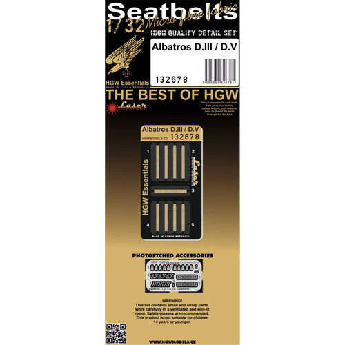 NEW! HGW Models 132678 Albatros D.III / D.V - Seat Belts Set
