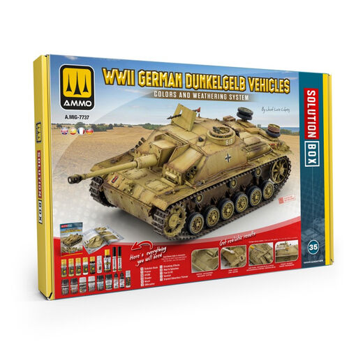 NEW! AMMO of Mig Jimenez A.MIG-7737 Solution Box 35 - German WWII Dunkelgelb Vehicles (Multilingual)