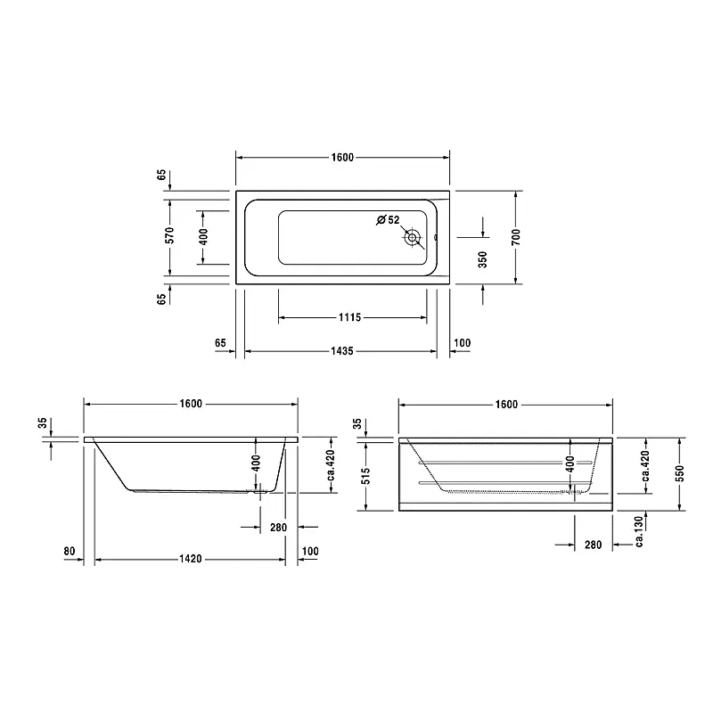 D-CODE UGRADNA KADA AKRILNA 1600X700 MM DURAVIT