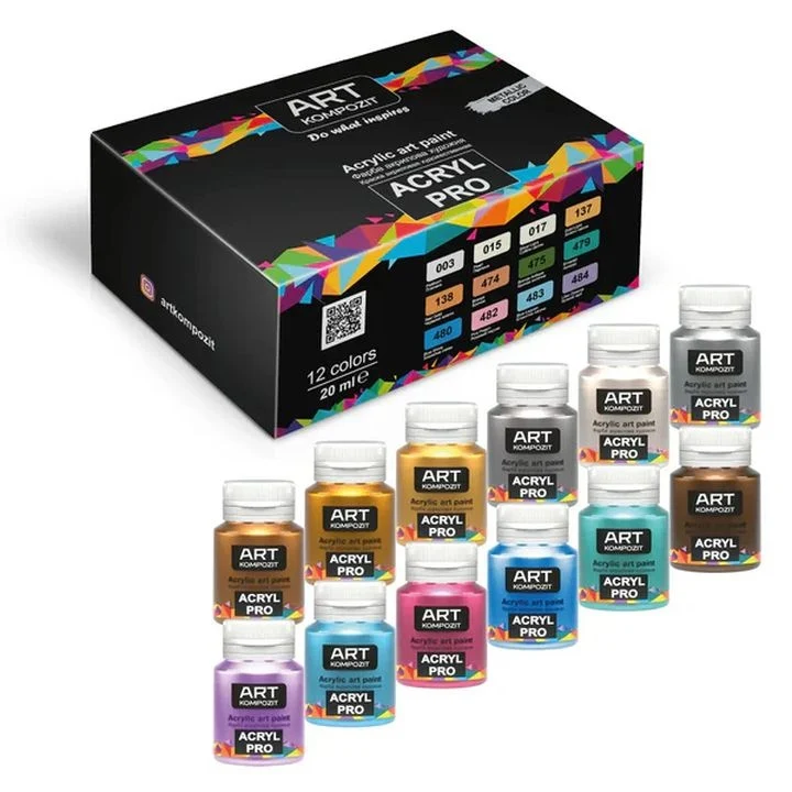 Set metalik akrilnih boja ACRIL PRO Kompozit 12x20 ml