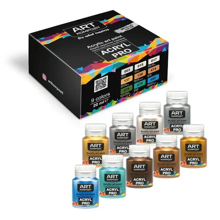 Set metalik akrilnih boja ACRIL PRO Kompozit 9x20 ml