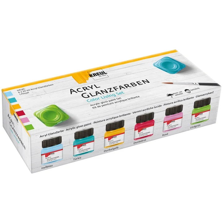 Set sjajnih akrilnih boja KREUL 6x20 ml + četkica