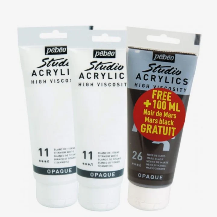 Akrilne boje Pebeo Studio Acrylic - bela i crna u setu - 3 x 100 ml