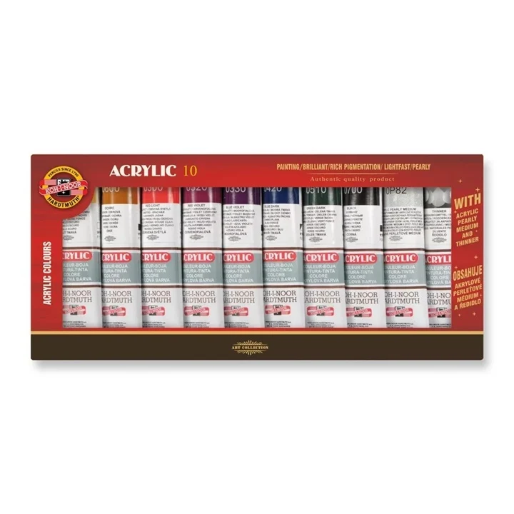 KOH-I-NOOR Acrylic 10 - Set akrilnih boja sa srednjim slojem i razređivačem