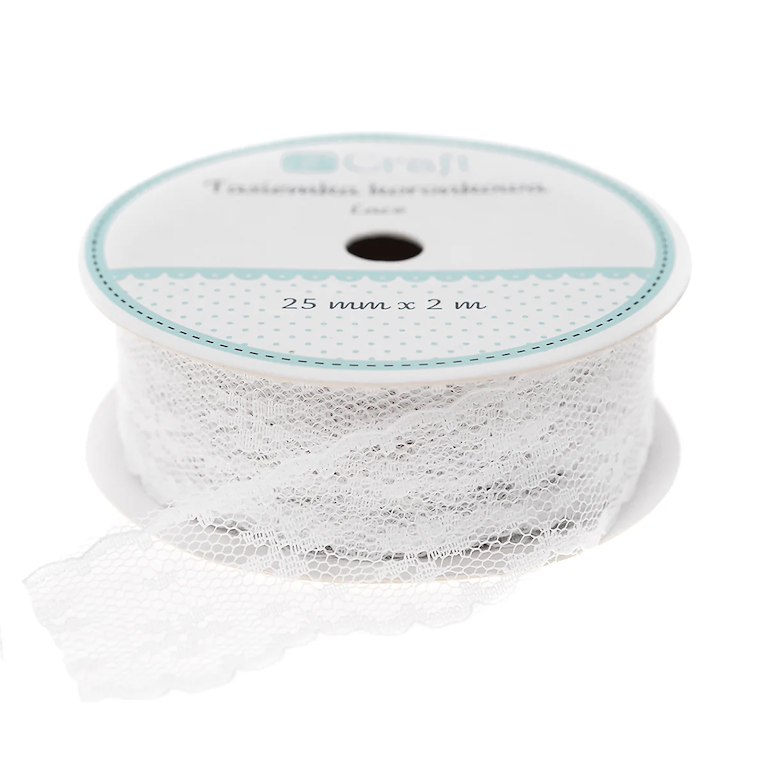 Čipkana traka 25 mm x 2 m – bela