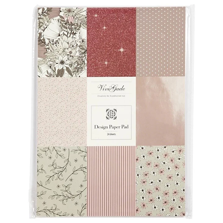 Papir za Scrapbooking A4 Vivi Gade - roze tonovi - set od 24 lista