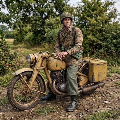 NEW! HD Models 16012 German WWII DKW NZ350-1 with Fallschirmjaeger Driver