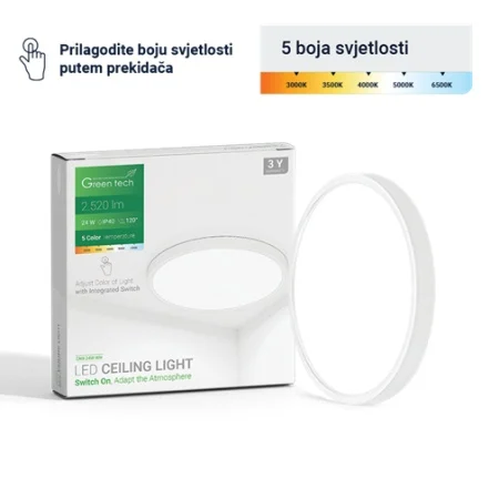 Green tech LED plafonjera 24w 3000k-3500k-4000k-5000k-6500k fi40cm 5cct bela ( cnx-24w-wh )