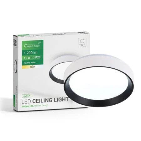 Green tech LED plafonjera 12w 4000k ip20 25,8 bela+crna ( avela )