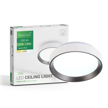 Green tech LED plafonjera 12w 4000k ip20 bel+antracit 25.8cm ( luvia )