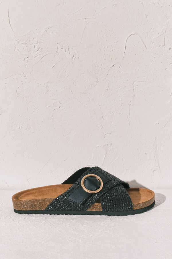 Schwarze Bio-Sandalen mit überkreuzten Riemen