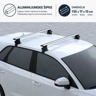 KROVNI NOSAČI ALU ŠIPKE SET 135x17x13CM ZA MODELE AUTOMOBILA BEZ KROVNIH ŠINA