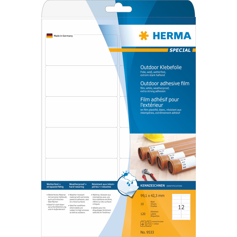 Outdoor Etikete 99,1x42,33 A4 1/10 Bela Herma