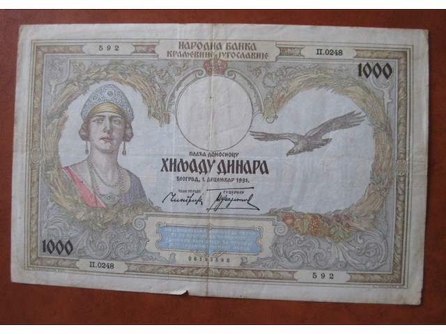S 1000 dinara, 1931.