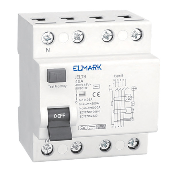 ELECTROMAGNETIC RCCB JEL1B 10kA 4P TYPE B 40A/300mA