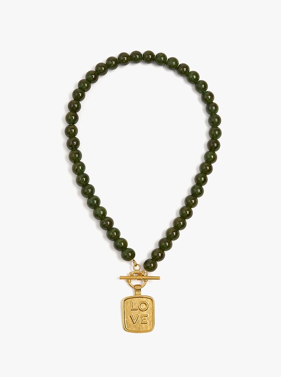 NECKLACE WITH GLASS BEADS AND LOVE PENDANT