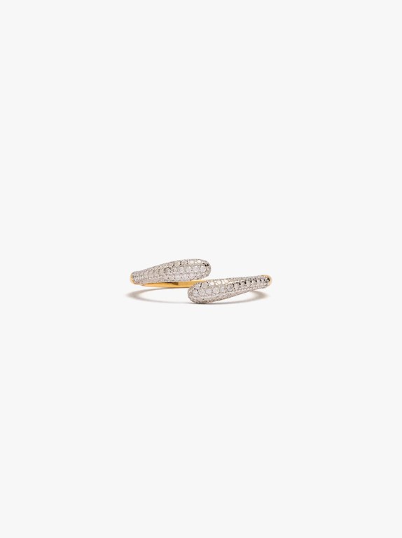 CROSSED RING WITH ZIRCONIAS - 925 STERLING SILVER