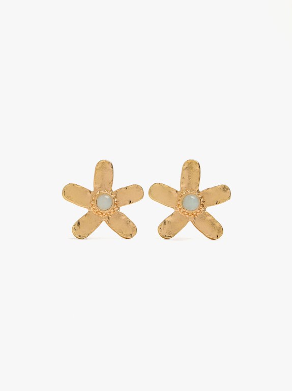 FLOWER EARRINGS WITH STONE DETAIL