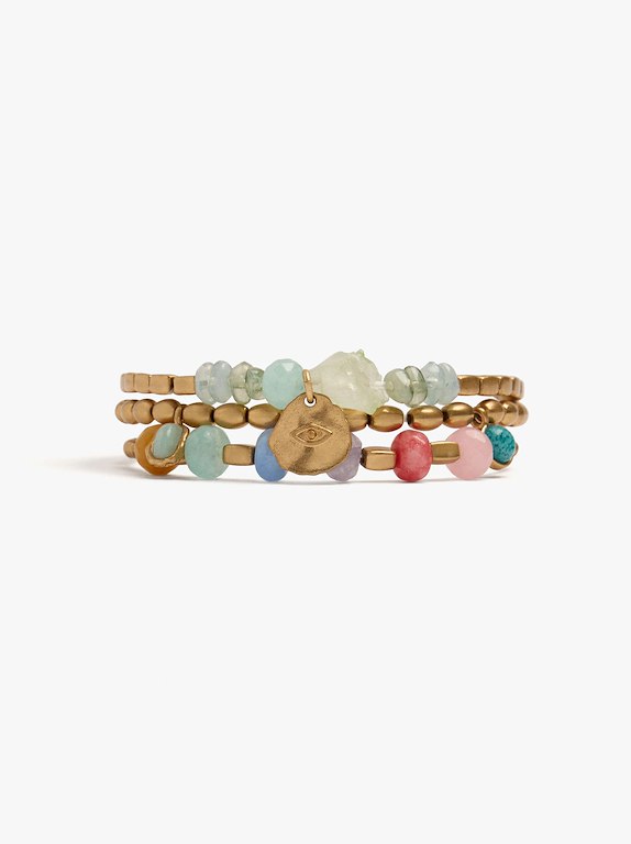 SET OF ELASTIC BRACELETS WITH STONES