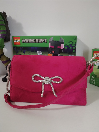 Pink bow rhinestone torba, NOVO