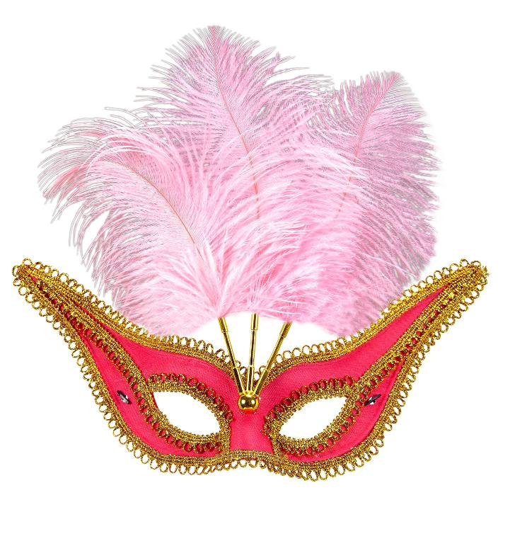 PINK MASKA SA ZLATNIM OKVIROM I PERJEM