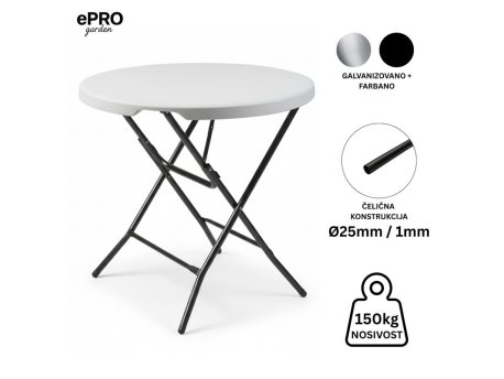 EPRO Garden sklopivi baštenski sto Ø80 74cm, metal-plastika