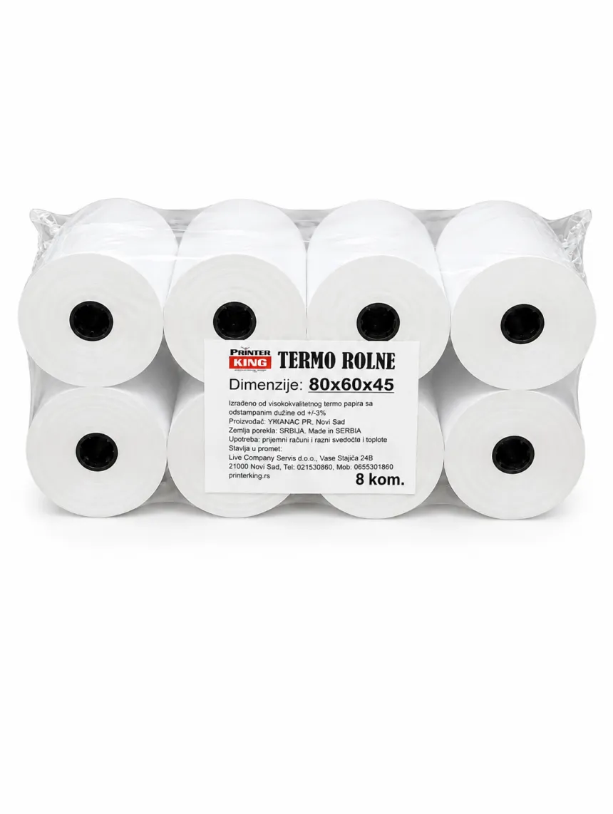 TERMO ROLNA PRINTERKING 80mm / fi-60 / 45m - Pakovanje 8 komada