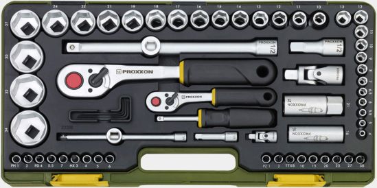 Proxxon 65-delna garnitura nasadnih ključeva 4 do 34 mm sa čegrtaljkom, prihvat 1/4" i 1/2" , 23286